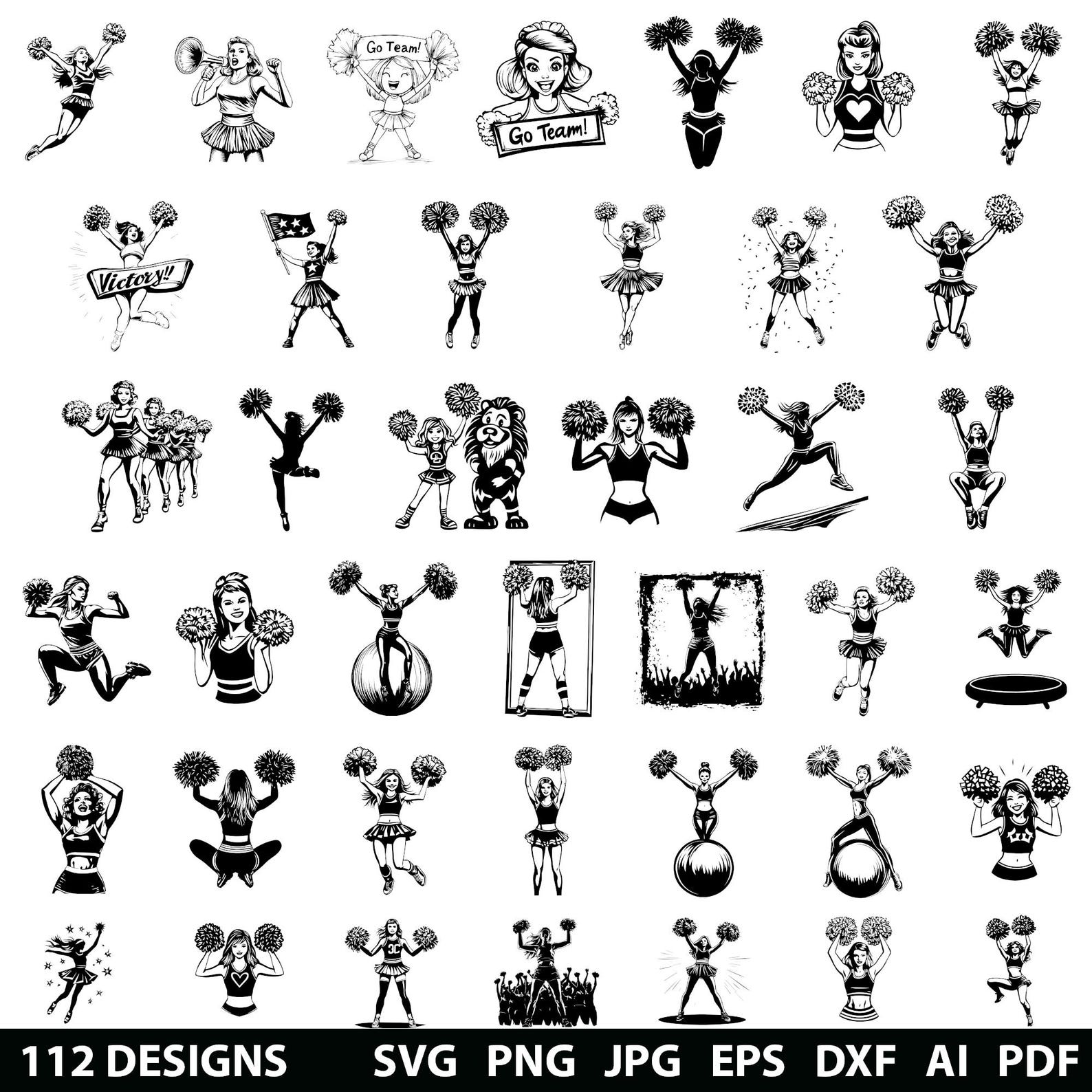 112 Cheerleader Laser Svg, Dxf, Eps, Ai, Pdf, Jpg, Png Cheer Grayscale ...