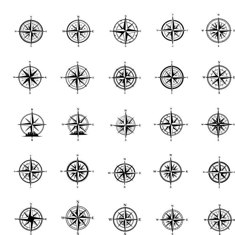 90 Compass Bundle Svg, Dxf, Eps, Ai, Pdf, Jpg, Png Nautical Grayscale ...