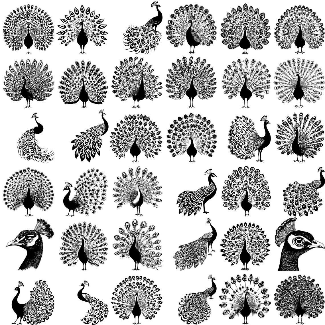 46 Peacock Bundle Svg, Dxf, Eps, Ai, Pdf, Jpg, Png Bird Grayscale Burn ...