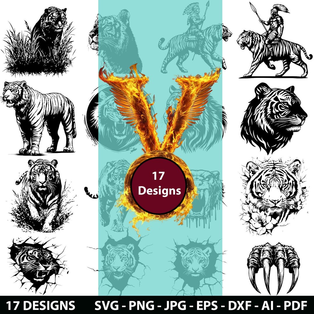 17 Tigers Bengal Roar Laser File Svg, Dxf, Eps, Ai, Pdf, Jpg, Png ...
