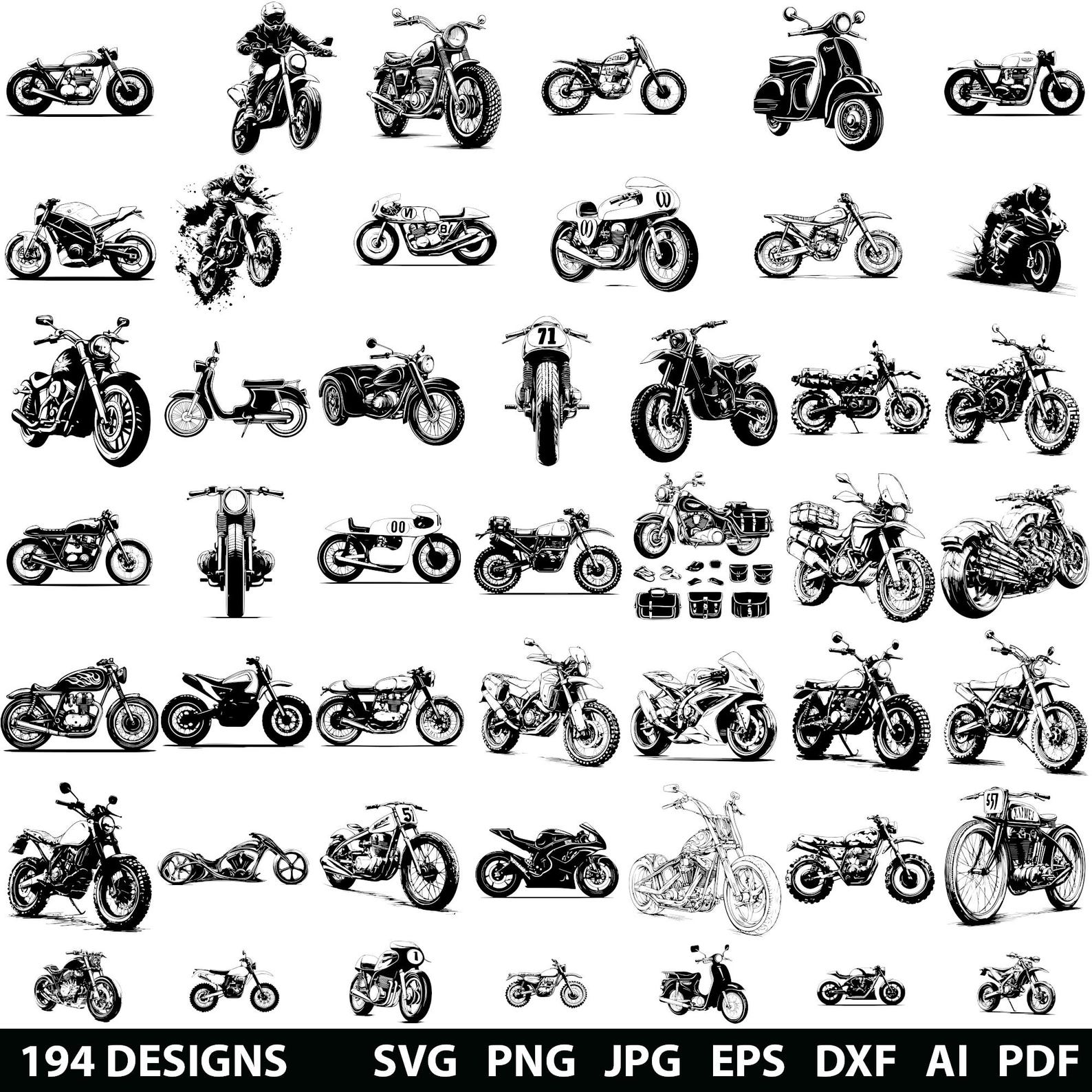 194 Motorcycle Bundle Svg, Dxf, Eps, Ai, Pdf, Jpg, Png Classic ...