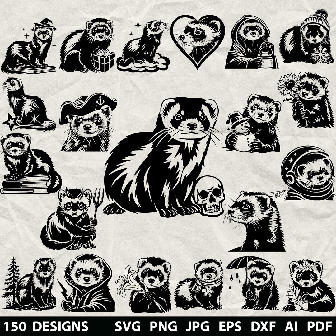 150 Ferret Bundle Svg, Dxf, Eps, Ai, Pdf, Jpg, Png Grayscale Burn Image ...
