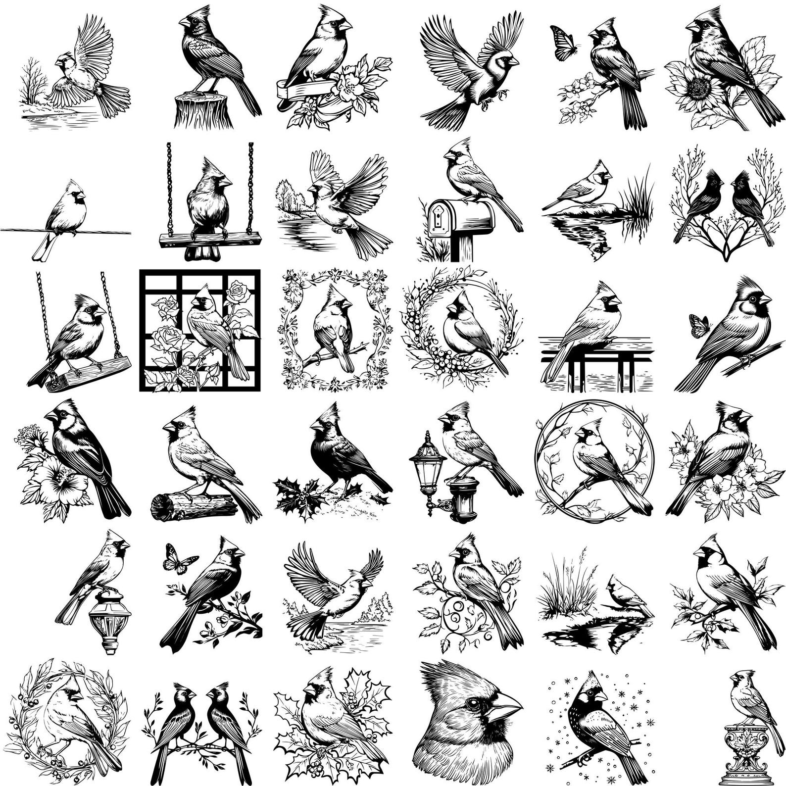 136 Cardinal Bird Laser Svg, Dxf, Eps, Ai, Pdf, Jpg, Png Grayscale Burn ...