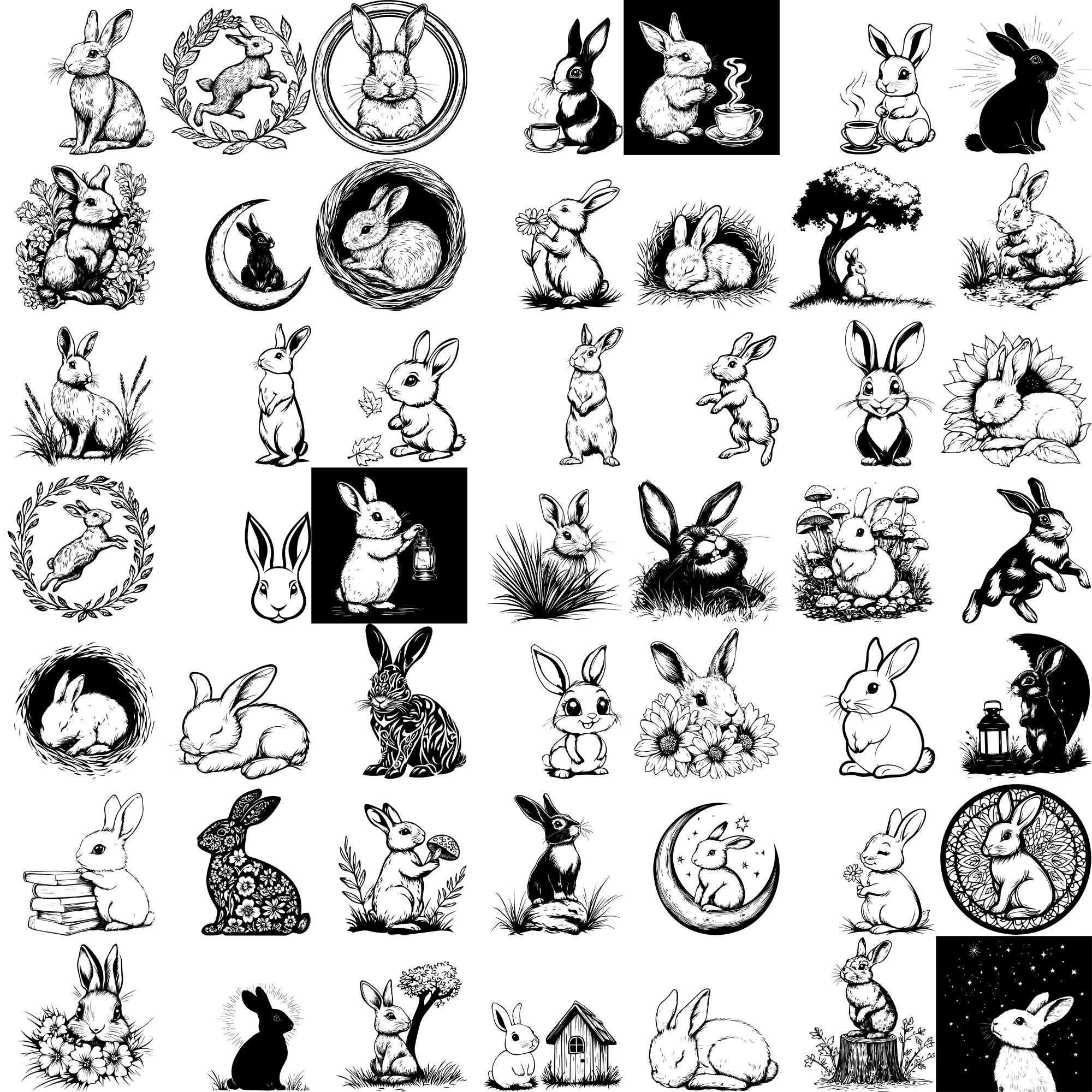206 Rabbit Svg, Dxf, Eps, Ai, Pdf, Jpg, Png Easter Bunny Grayscale Burn ...