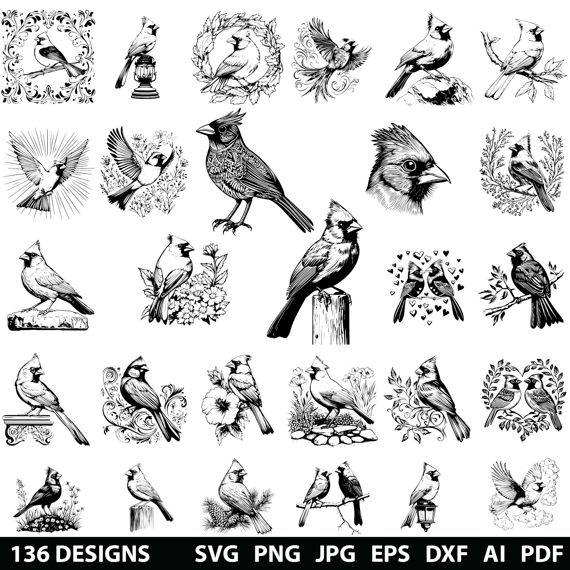 136 Cardinal Bird Laser Svg, Dxf, Eps, Ai, Pdf, Jpg, Png Grayscale Burn ...