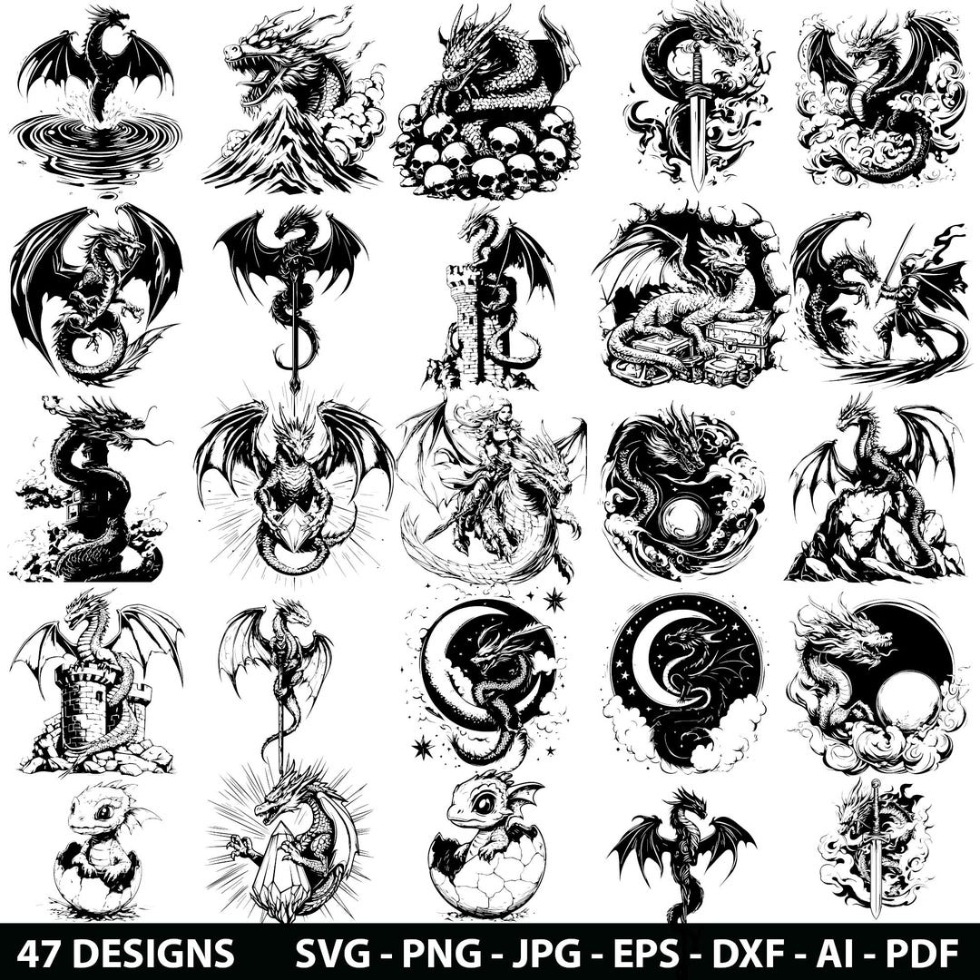 47 Dragons Dungeons Legend Beast Draco Myth Laser Svg, Dxf, Eps, Ai ...