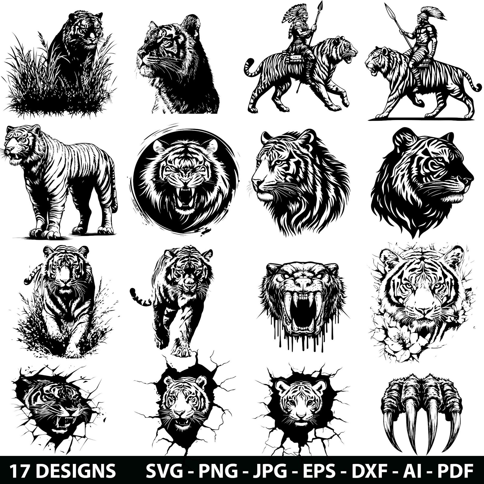 17 Tigers Bengal Roar Laser File Svg, Dxf, Eps, Ai, Pdf, Jpg, Png ...