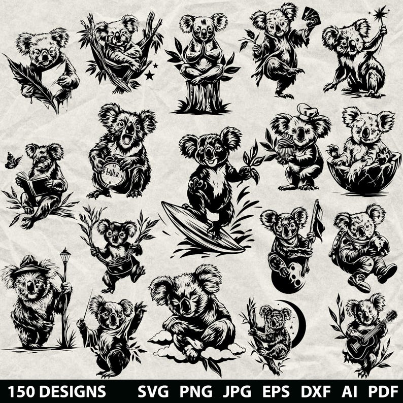 150 Koala Bundle Svg, Dxf, Eps, Ai, Pdf, Jpg, Png Koala Bear Grayscale ...