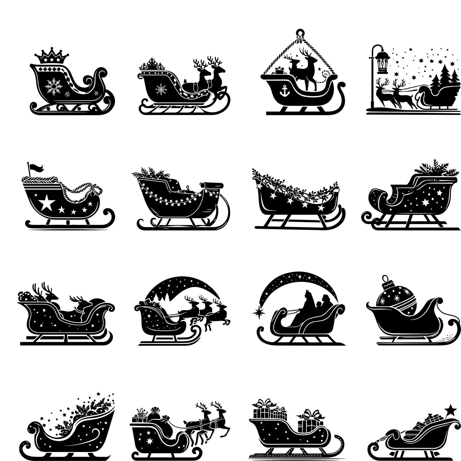 180 Christmas Sleigh Bundle Svg, Dxf, Eps, Ai, Pdf, Jpg, Png Grayscale ...