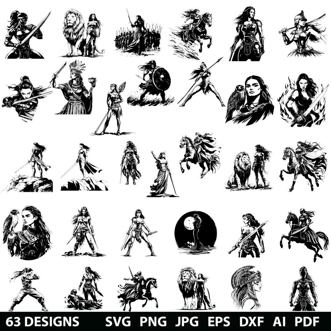 63 Woman Warrior Laser Svg, Dxf, Eps, Ai, Pdf, Jpg, Png Grayscale Burn ...