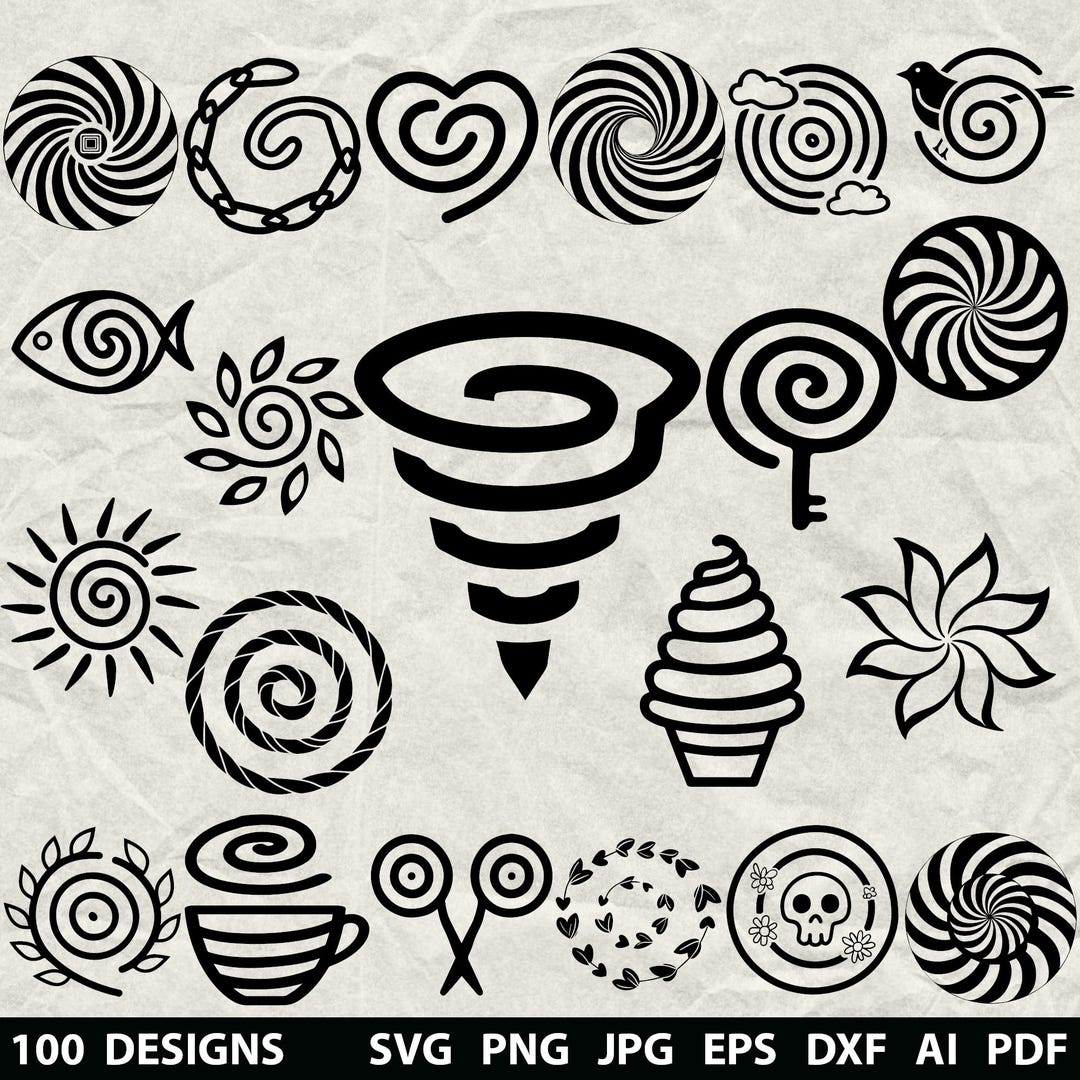 100 Spiral Bundle Svg, Dxf, Eps, Ai, Pdf, Jpg, Png Circle Grayscale ...