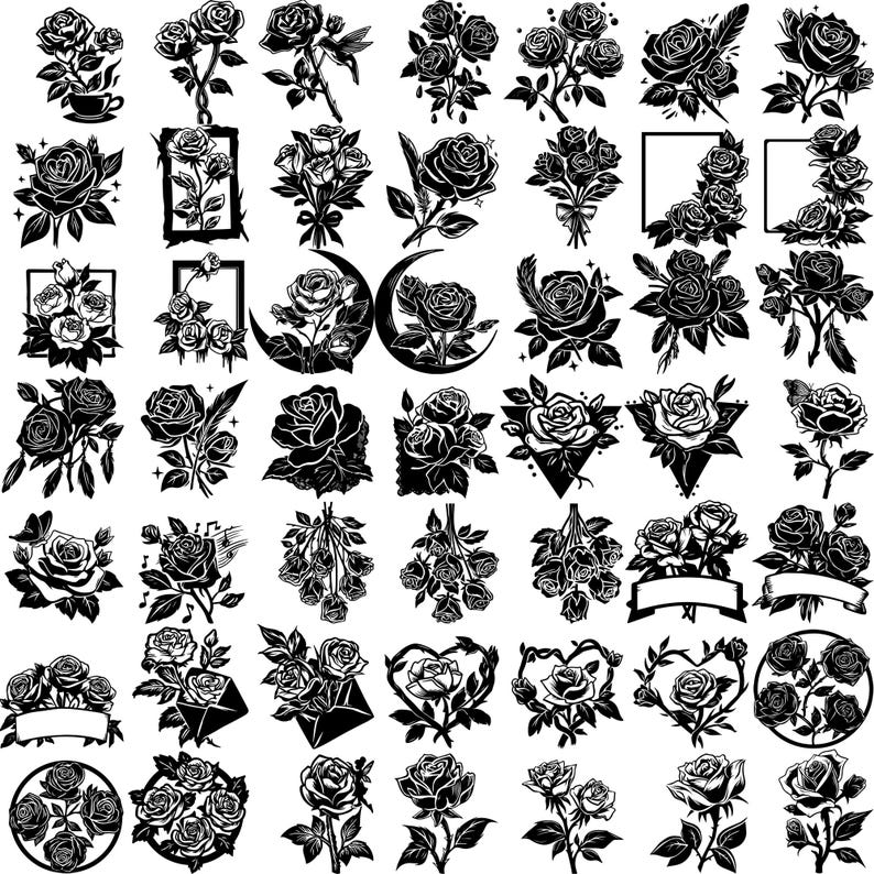 270+ Rose Bundle Svg, Dxf, Eps, Ai, Pdf, Jpg, Png Rose Flower Grayscale ...