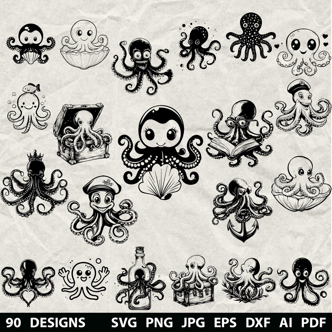 90+ Octupus Bundle Svg, Dxf, Eps, Ai, Pdf, Jpg, Png Ocean Animals ...