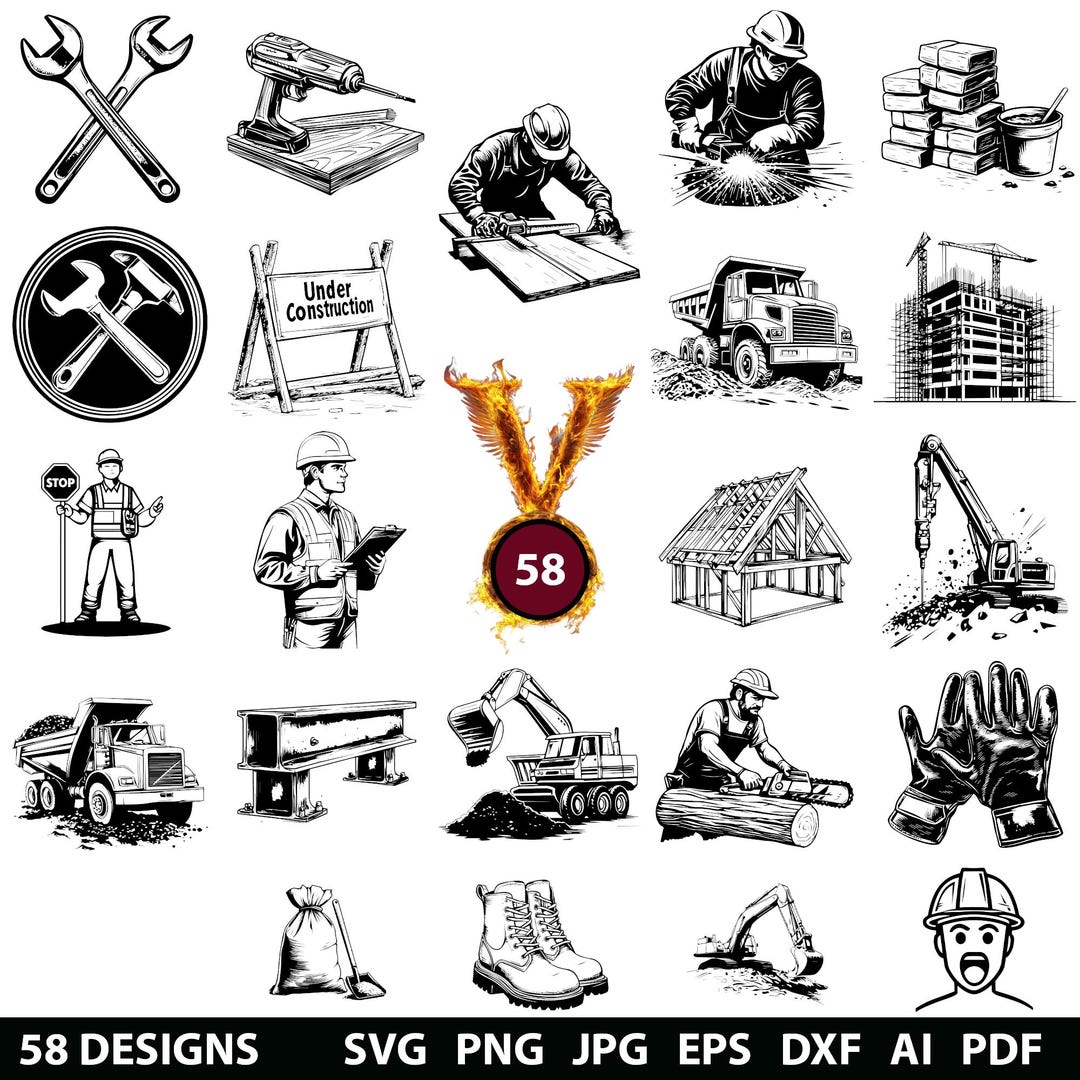 58 Constructions Bundle Svg, Dxf, Eps, Ai, Pdf, Jpg, Png Construction ...