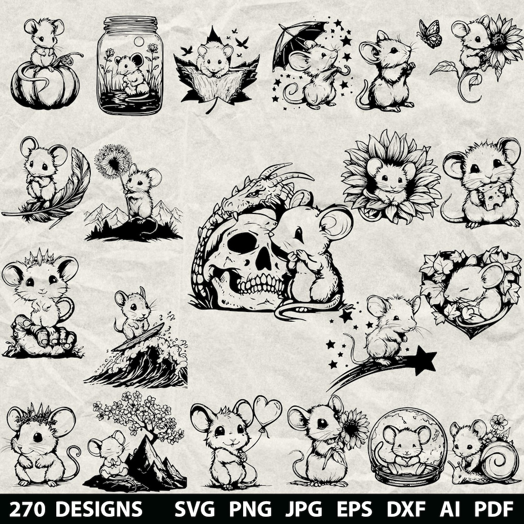 270 Baby Mouse Bundle Svg, Dxf, Eps, Ai, Pdf, Jpg, Png Mice Grayscale ...