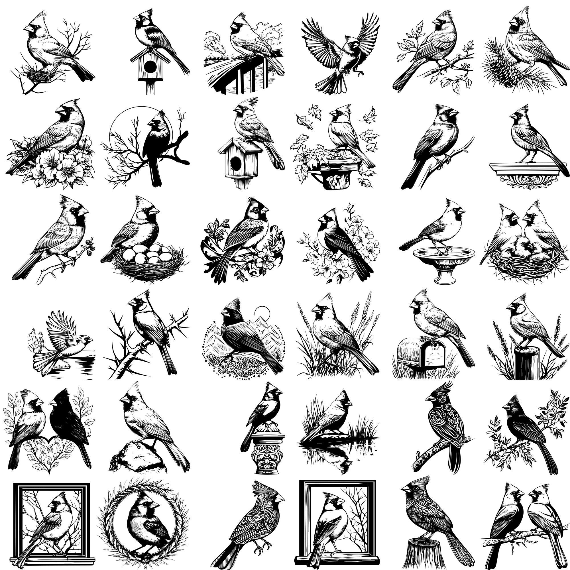 136 Cardinal Bird Laser Svg, Dxf, Eps, Ai, Pdf, Jpg, Png Grayscale Burn ...
