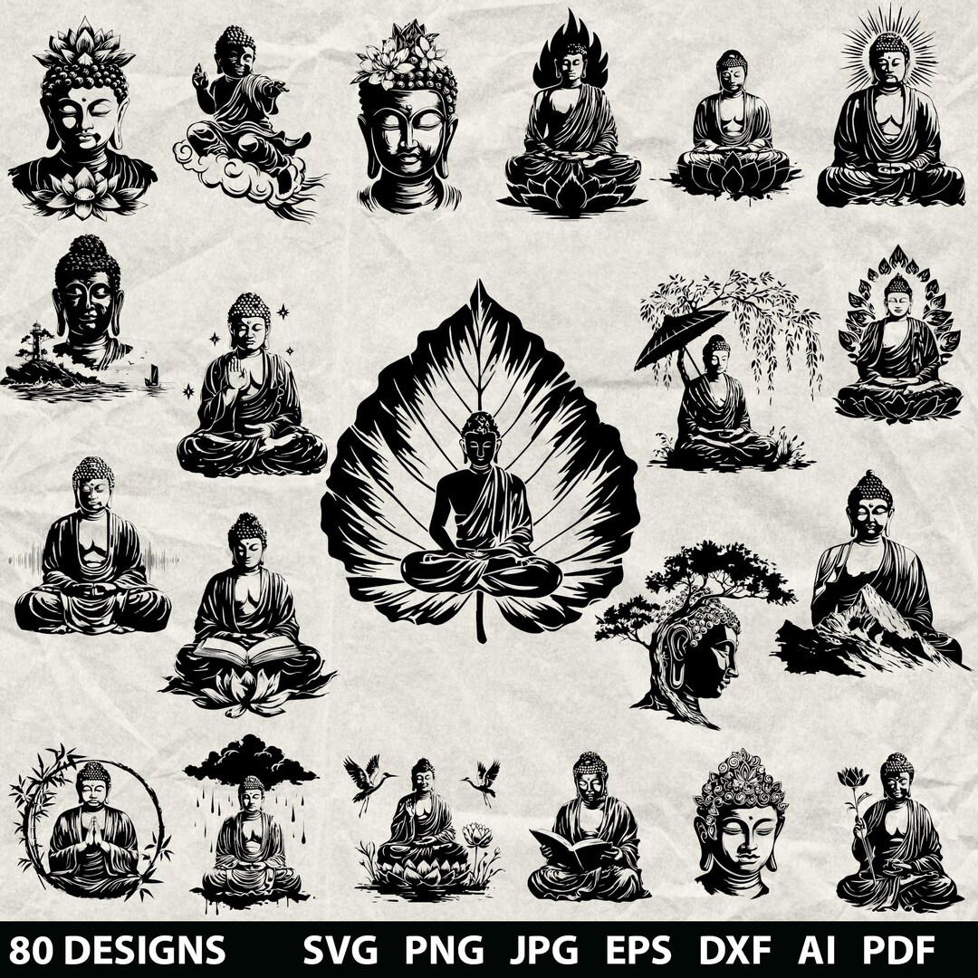 80 Budda Bundle Svg, Dxf, Eps, Ai, Pdf, Jpg, Png Buddhist Grayscale ...