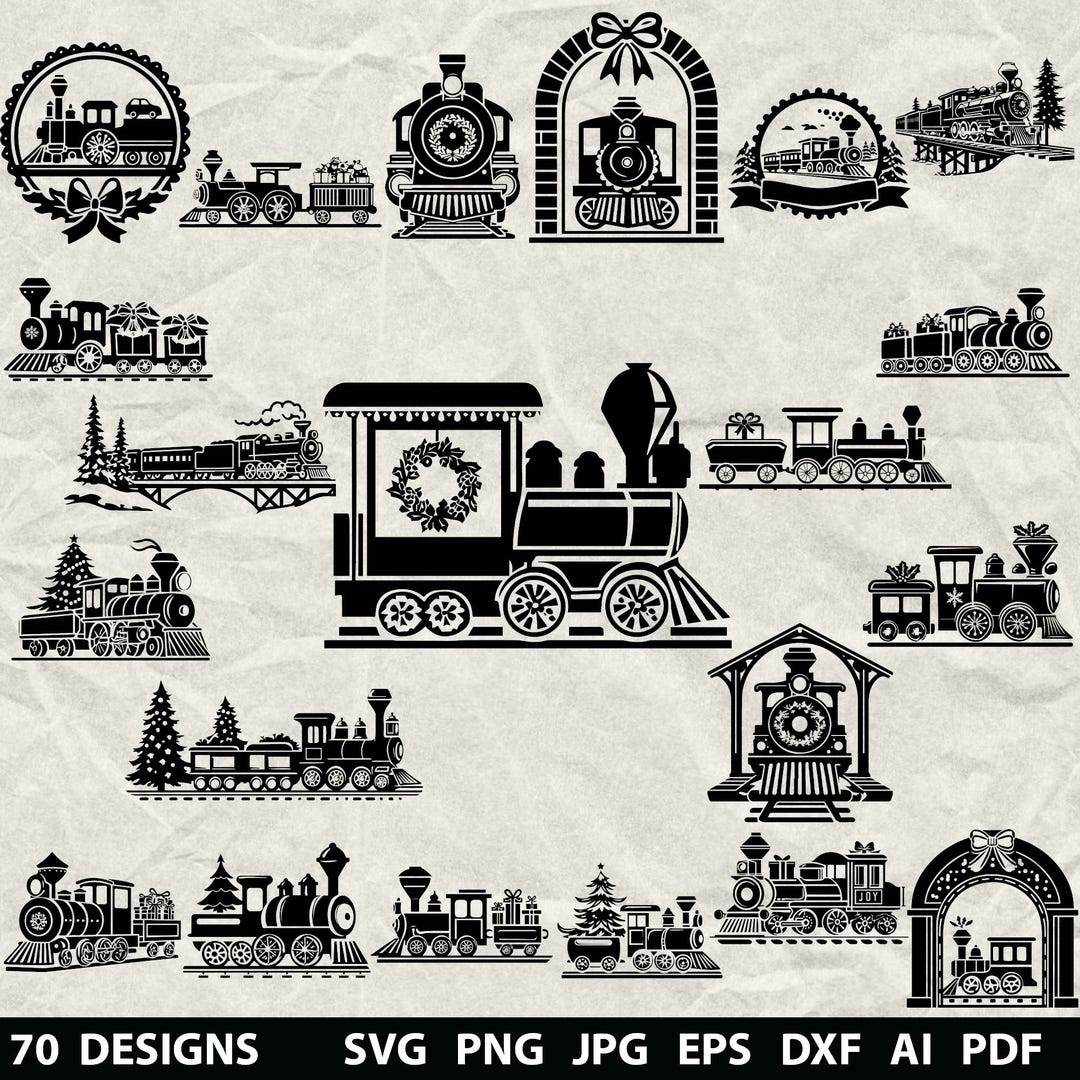 70 Christmas Train Bundle Svg, Dxf, Eps, Ai, Pdf, Jpg, Png Winter ...