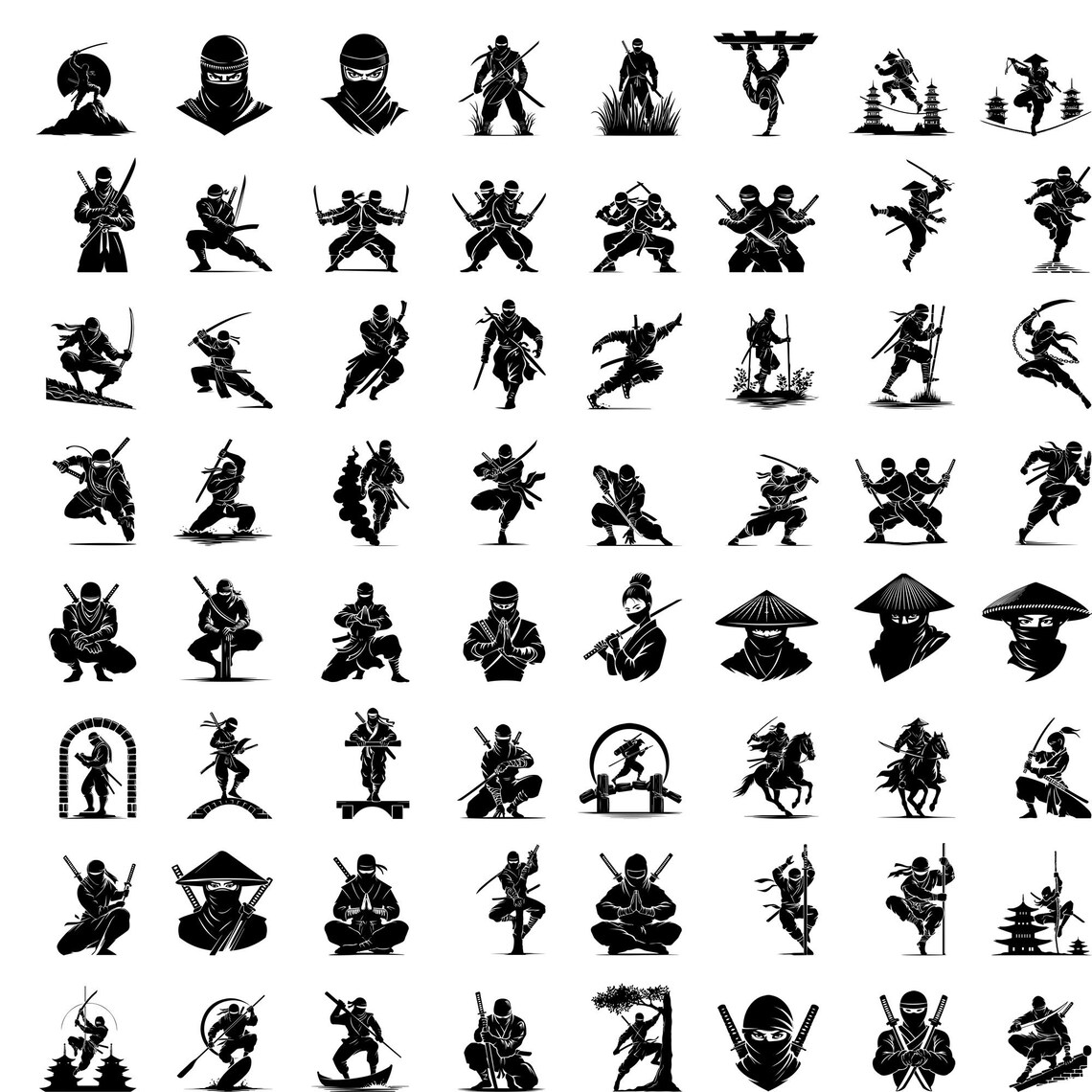 210 Ninja Bundle Svg, Dxf, Eps, Ai, Pdf, Jpg, Png Grayscale Burn Image ...