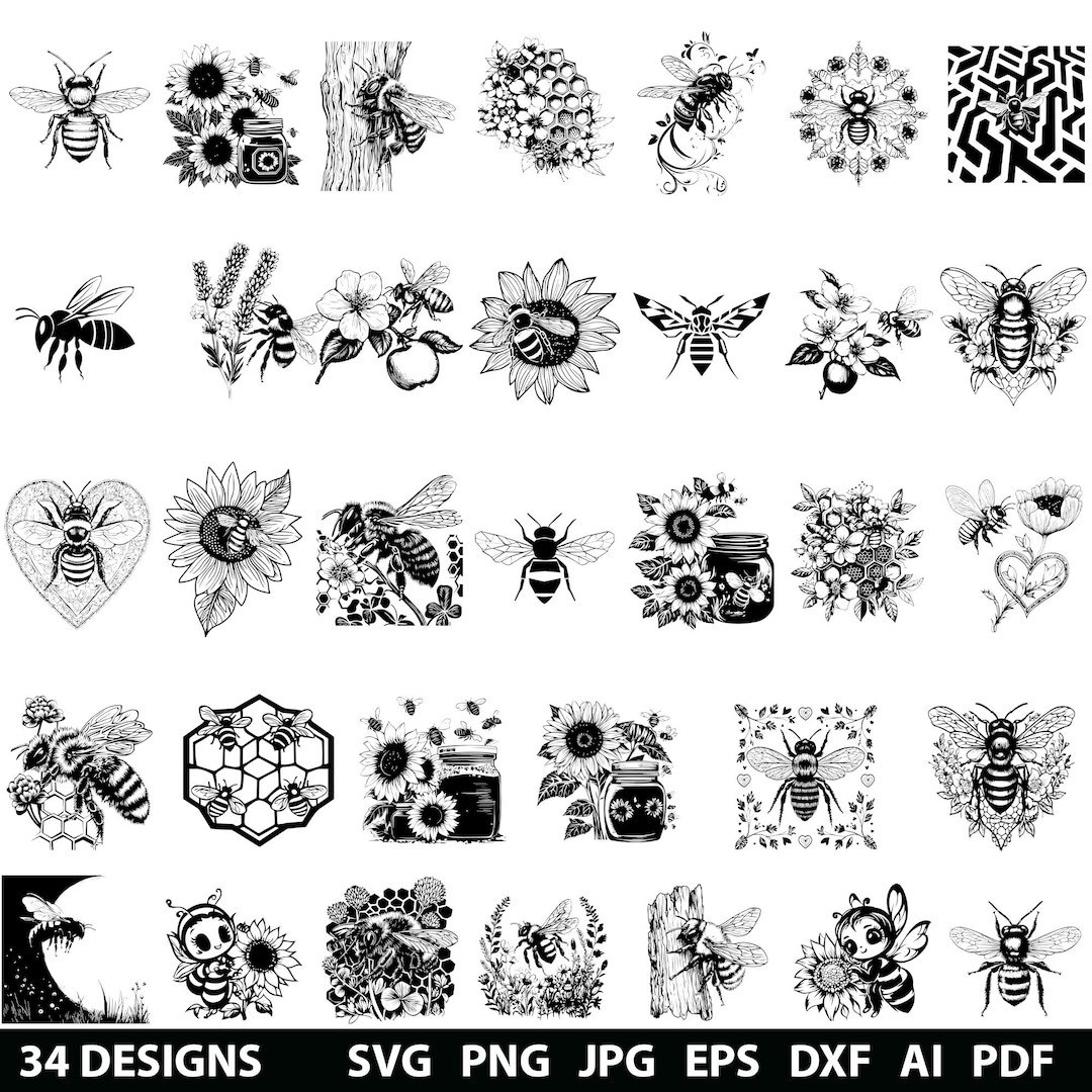 34 Bee Bundle Laser Bumble Bee Svg, Dxf, Eps, Ai, Pdf, Jpg, Png ...