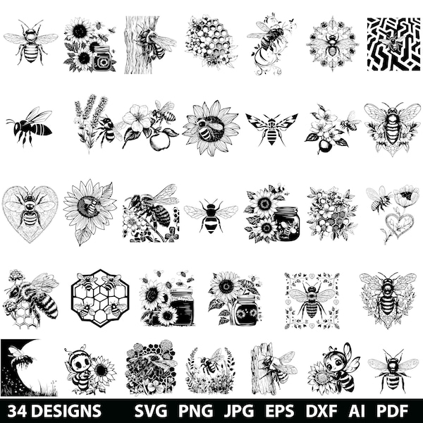 Cnc Dxf Honey Bees - Etsy