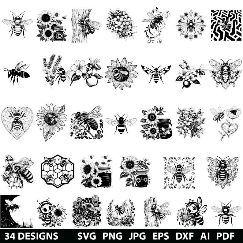 34 Bee Bundle Laser Bumble Bee Svg, Dxf, Eps, Ai, Pdf, Jpg, Png ...
