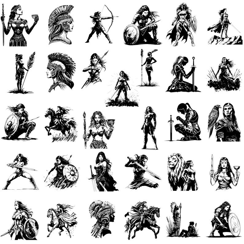 63 Woman Warrior Laser Svg, Dxf, Eps, Ai, Pdf, Jpg, Png Grayscale Burn ...