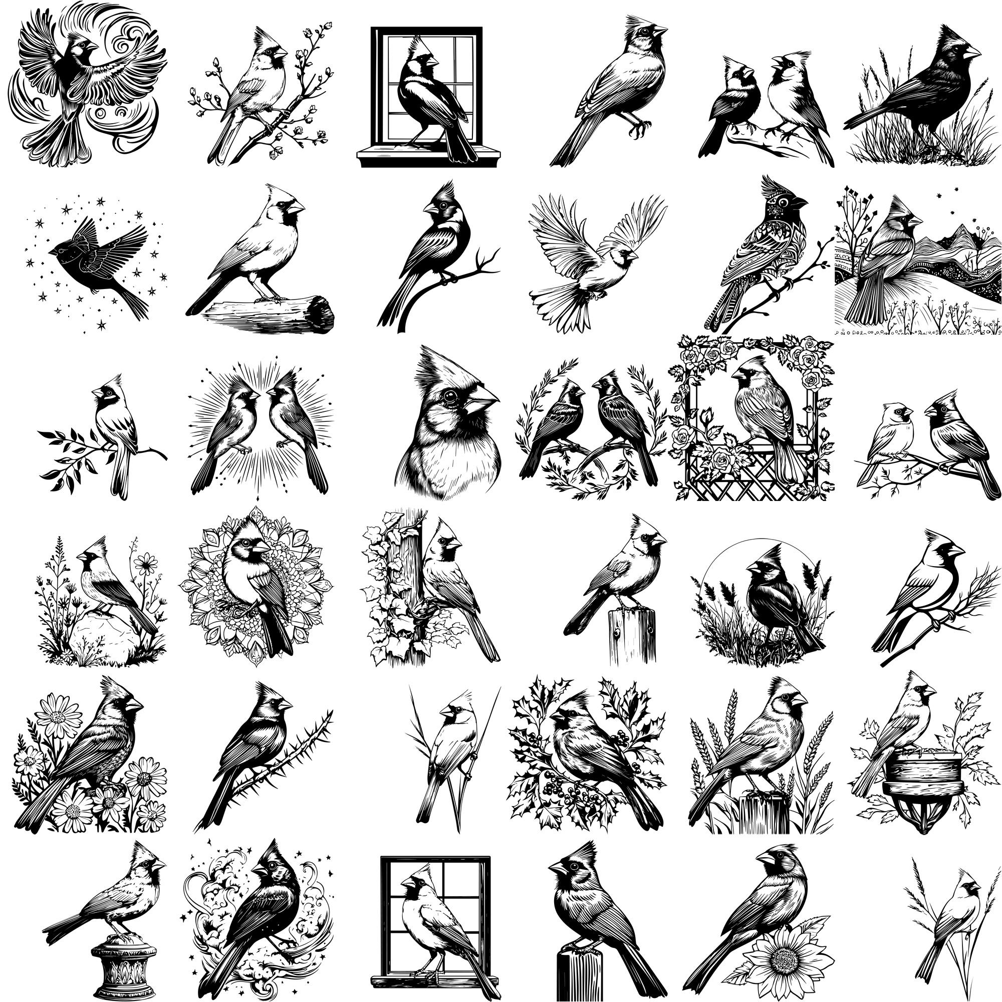 136 Cardinal Bird Laser Svg, Dxf, Eps, Ai, Pdf, Jpg, Png Grayscale Burn ...