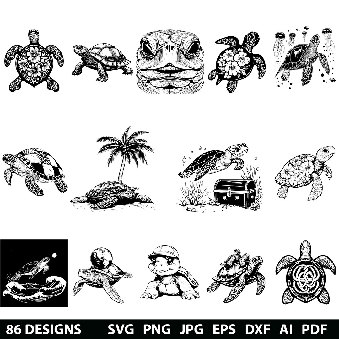 86 Turtle Laser Svg, Dxf, Eps, Ai, Pdf, Jpg, Png Grayscale Burn Sea ...