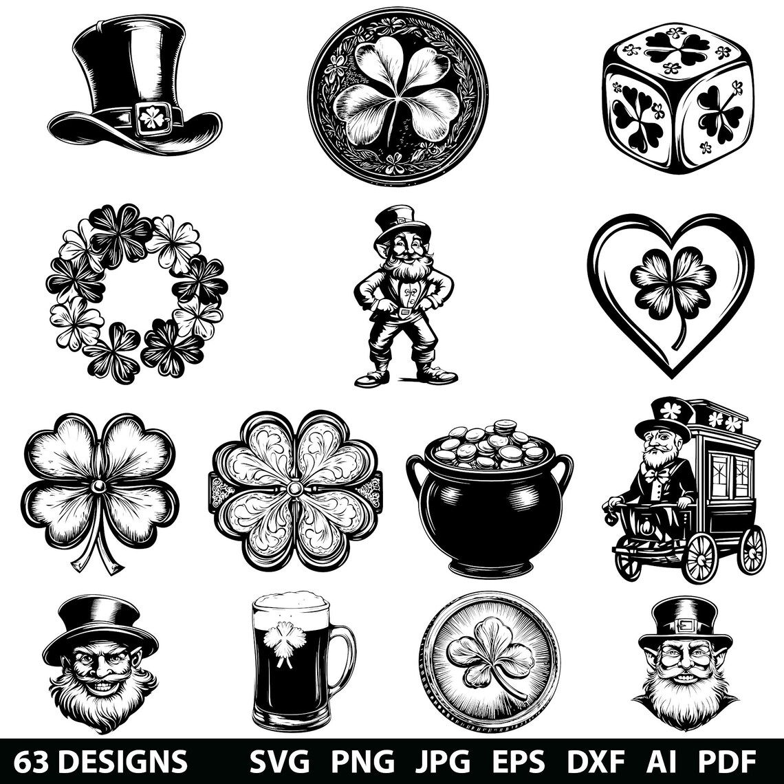 63 St. Patricks Day Svg, Dxf, Eps, Ai, Pdf, Jpg, Png Shamrock Clover ...