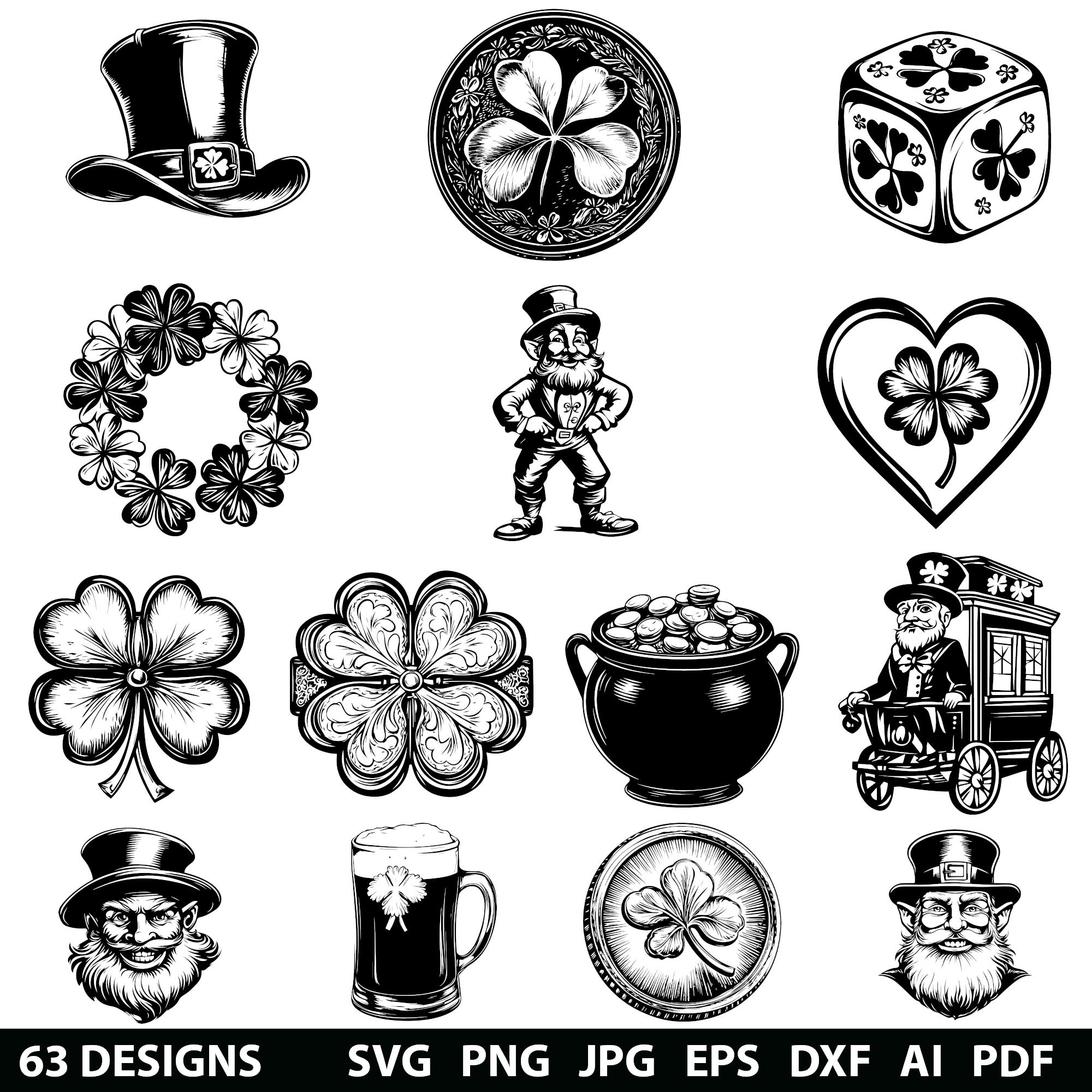 63 St. Patricks Day Svg, Dxf, Eps, Ai, Pdf, Jpg, Png Shamrock Clover ...