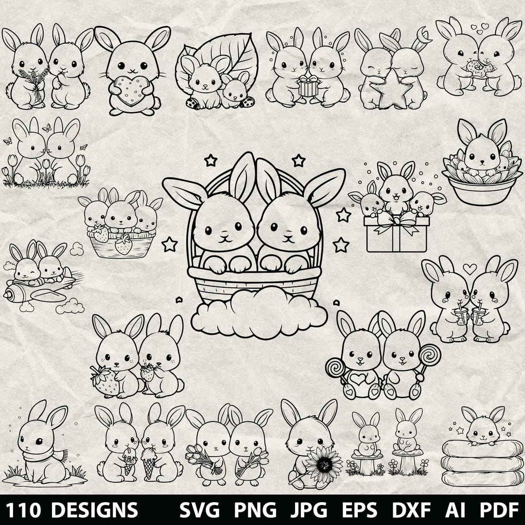 110 Niedliche Baby Bunnies Bundle SVG, Dxf, Eps, Ai, Pdf, Jpg, Png ...