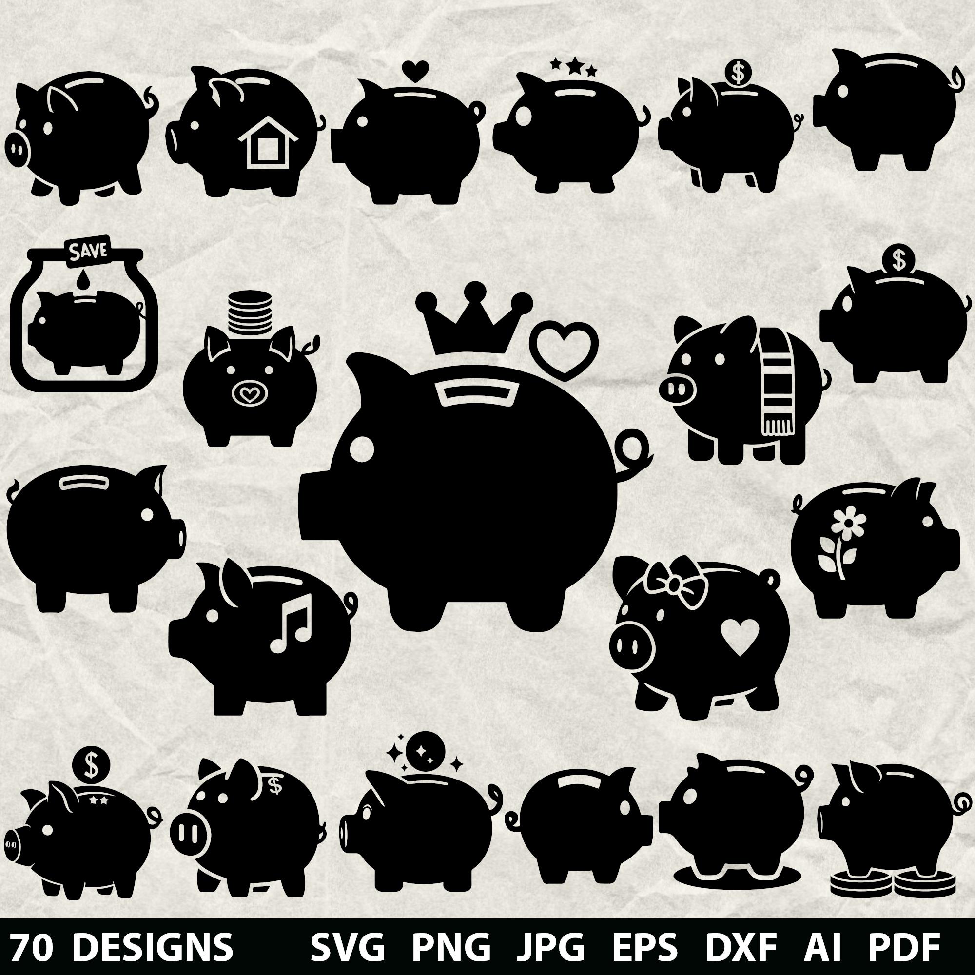 70 Piggy Bank Svg, Dxf, Eps, Ai, Pdf, Jpg, Png Moneybox Grayscale Burn ...