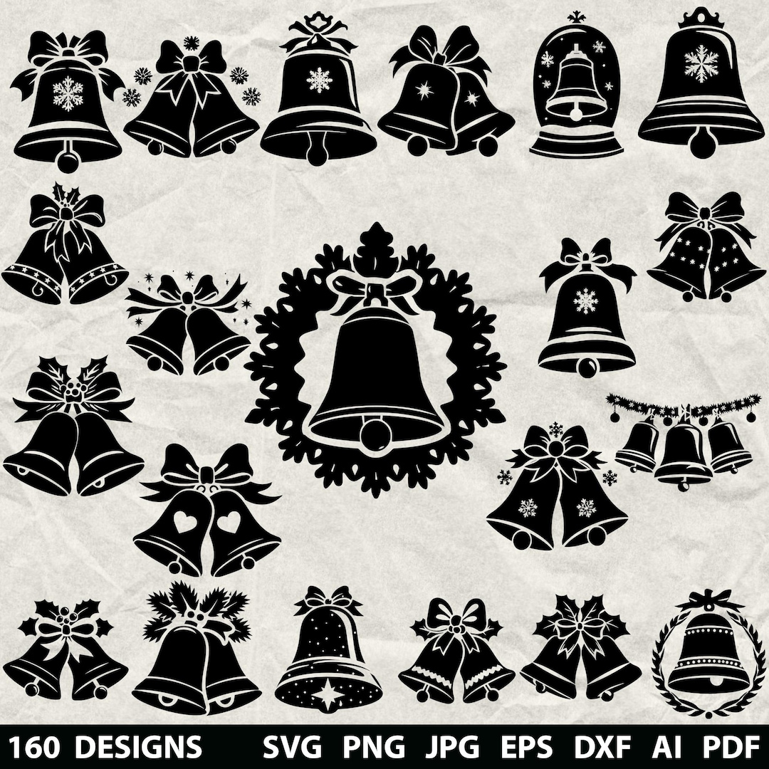 160 Christmas Bells Bundle Svg, Dxf, Eps, Ai, Pdf, Jpg, Png Grayscale ...