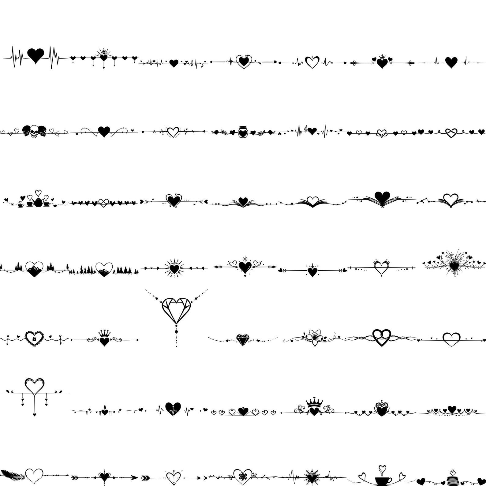 140 Heart Dividers Bundle Svg, Dxf, Eps, Ai, Pdf, Jpg, Png Grayscale ...