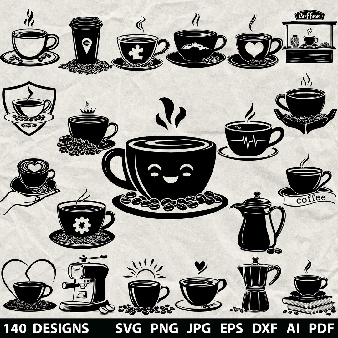 140 Coffee Bundle Svg, Dxf, Eps, Ai, Pdf, Jpg, Png Grayscale Burn Image ...