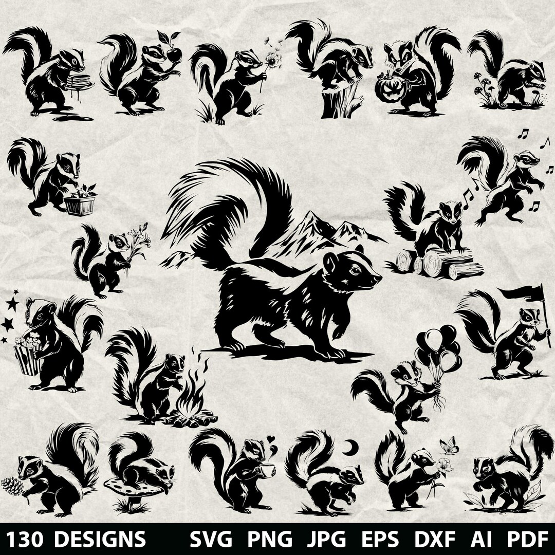 130+ Skunks Bundle Svg, Dxf, Eps, Ai, Pdf, Jpg, Png Funny Animals ...