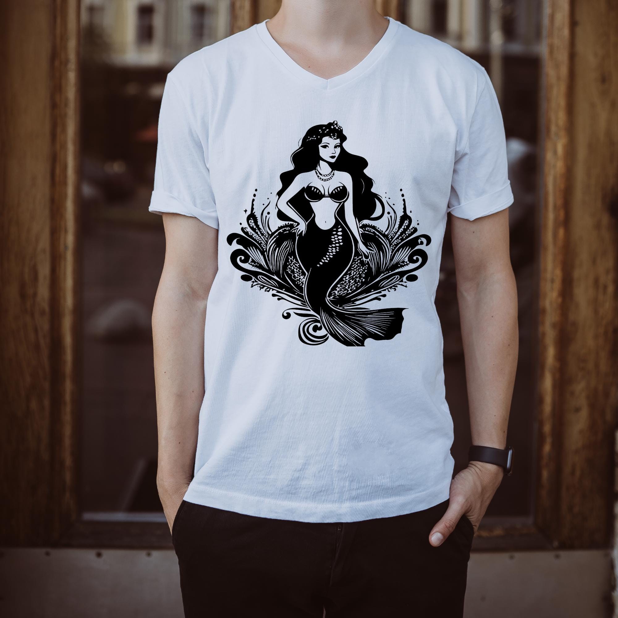 128 Mermaid Svg, Dxf, Eps, Ai, Pdf, Jpg, Png Ocean Animals Grayscale ...