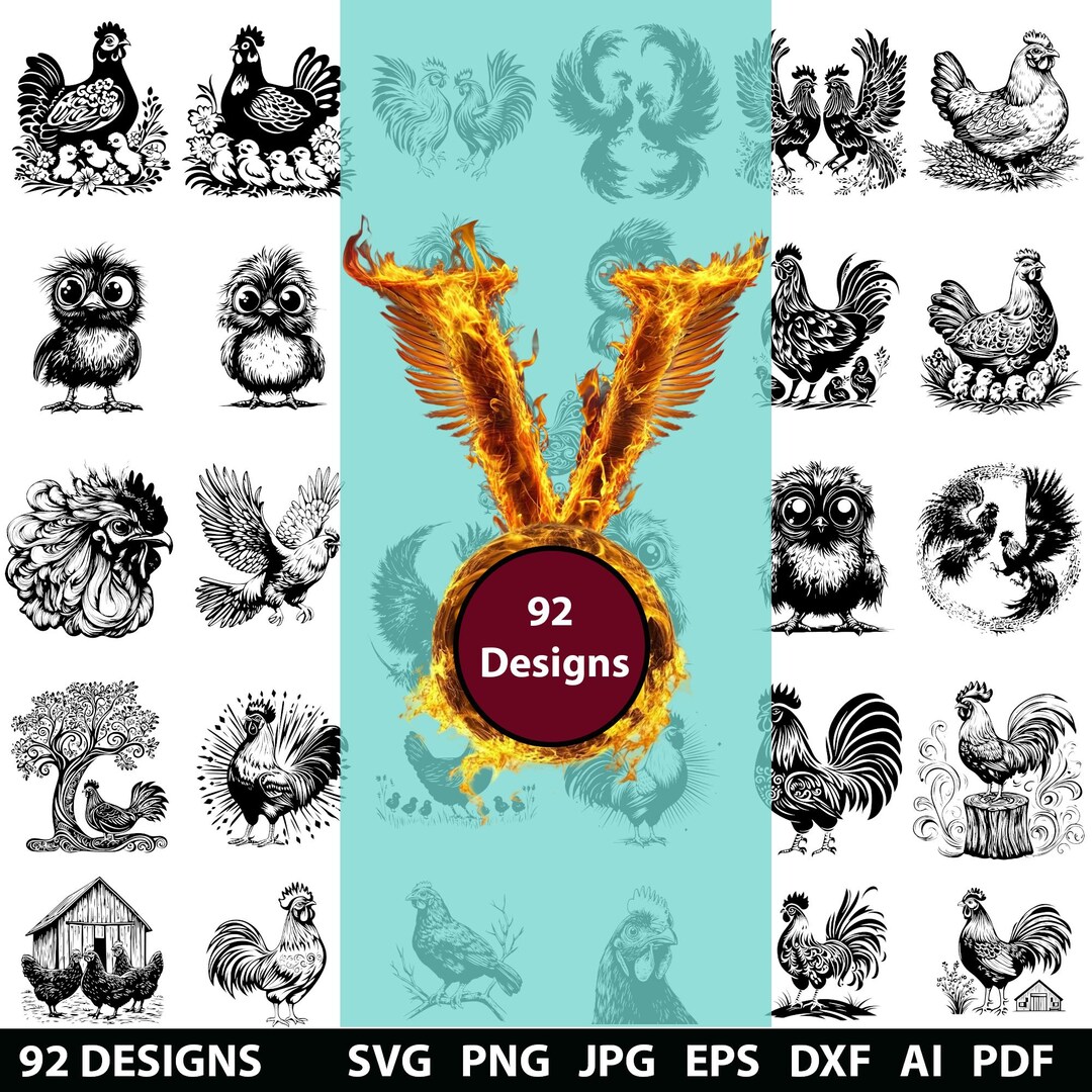 92 Chicken Laser Rooster Svg, Dxf, Eps, Ai, Pdf, Jpg, Png Grayscale ...