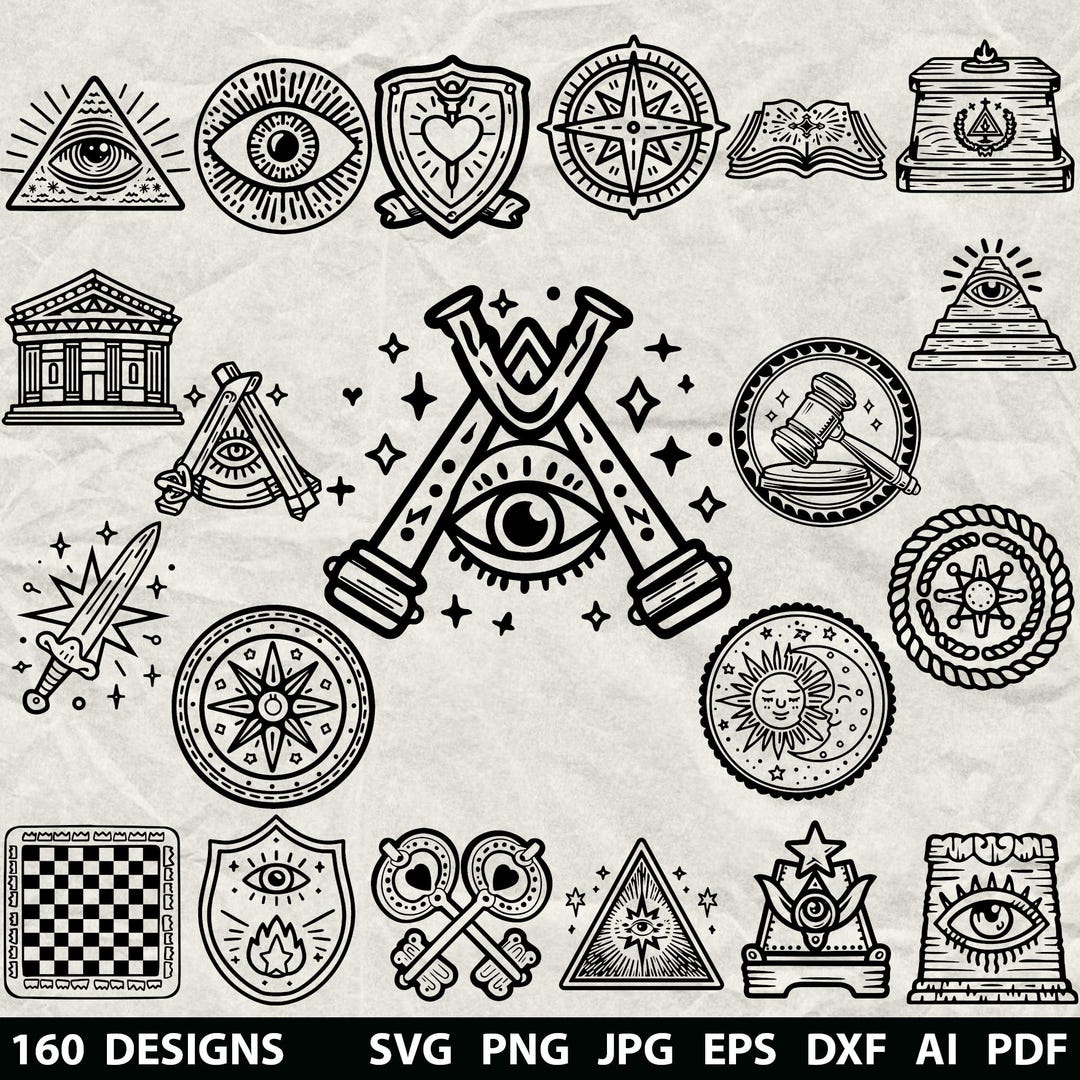 160 Masonic Symbol Bundle Svg, Dxf, Eps, Ai, Pdf, Jpg, Png Grayscale ...