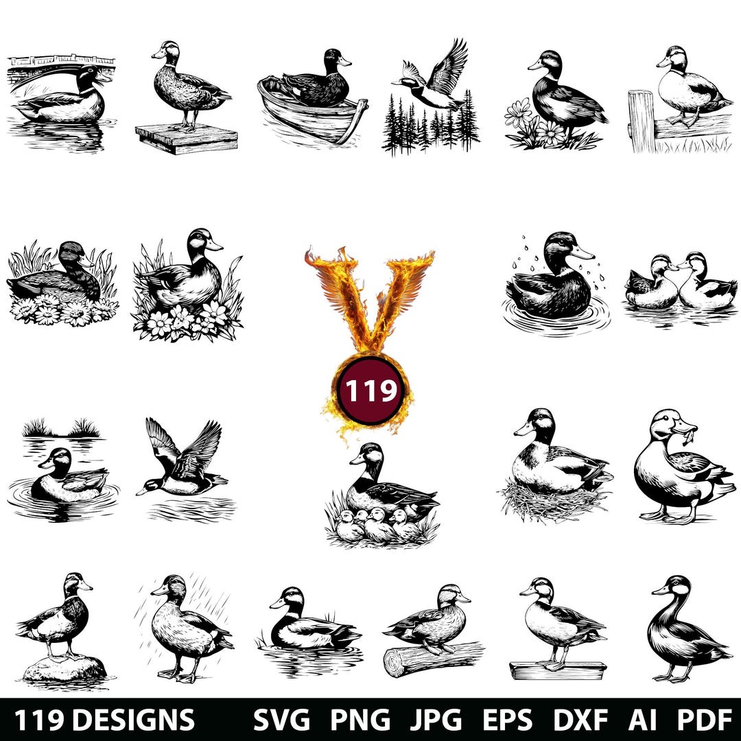 119 Mallard Duck Bundle Svg, Dxf, Eps, Ai, Pdf, Jpg, Png Bird Grayscale ...
