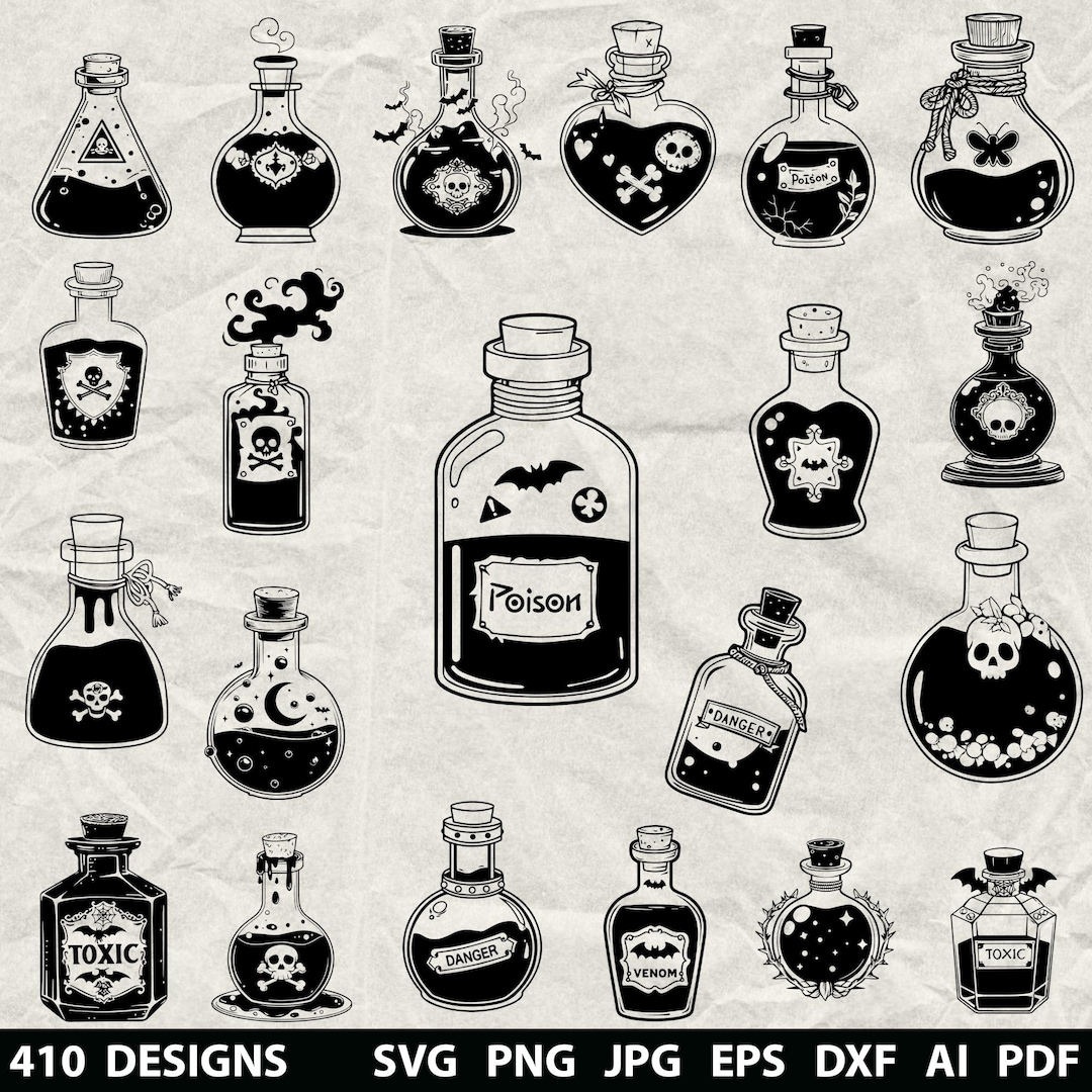410 Poison Bottle Bundle Svg, Dxf, Eps, Ai, Pdf, Jpg, Png Halloween ...