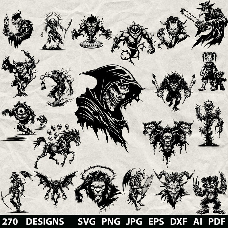 270 Creepy Creatures Bundle Svg, Dxf, Eps, Ai, Pdf, Jpg, Png Halloween ...