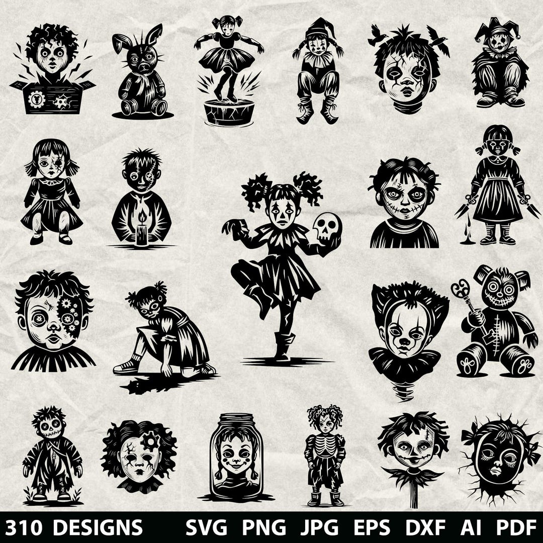300+ Creepy Doll Bundle Svg, Dxf, Eps, Ai, Pdf, Jpg, Png Horror Doll ...