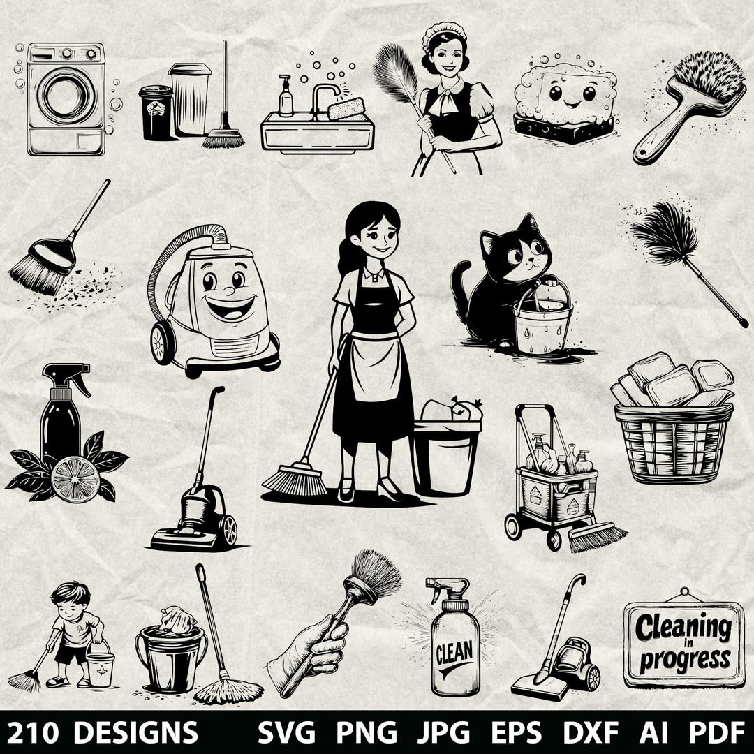 210 Cleaning Bundle Svg, Dxf, Eps, Ai, Pdf, Jpg, Png House Cleaning ...