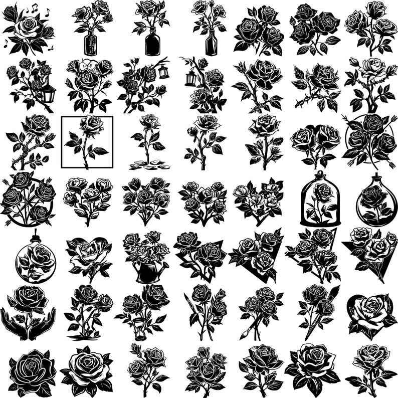 270+ Rose Bundle Svg, Dxf, Eps, Ai, Pdf, Jpg, Png Rose Flower Grayscale ...