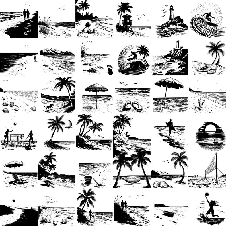 130+ Beach Bundle Svg, Dxf, Eps, Ai, Pdf, Jpg, Png Beach Life Grayscale ...