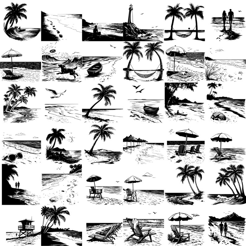 130+ Beach Bundle Svg, Dxf, Eps, Ai, Pdf, Jpg, Png Beach Life Grayscale ...