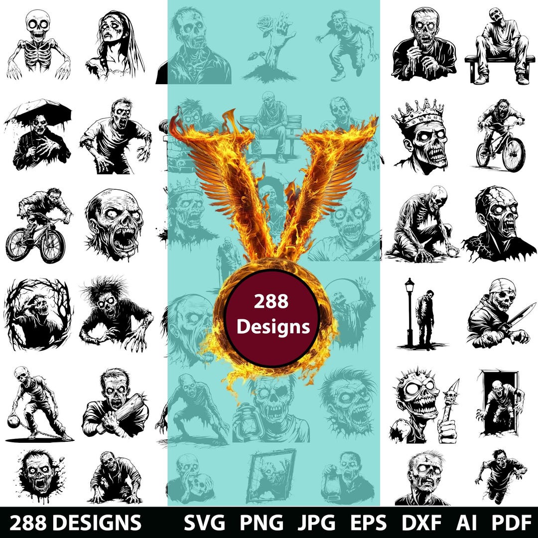 288 Zombie Horror Laser Svg, Dxf, Eps, Ai, Pdf, Jpg, Png Halloween ...