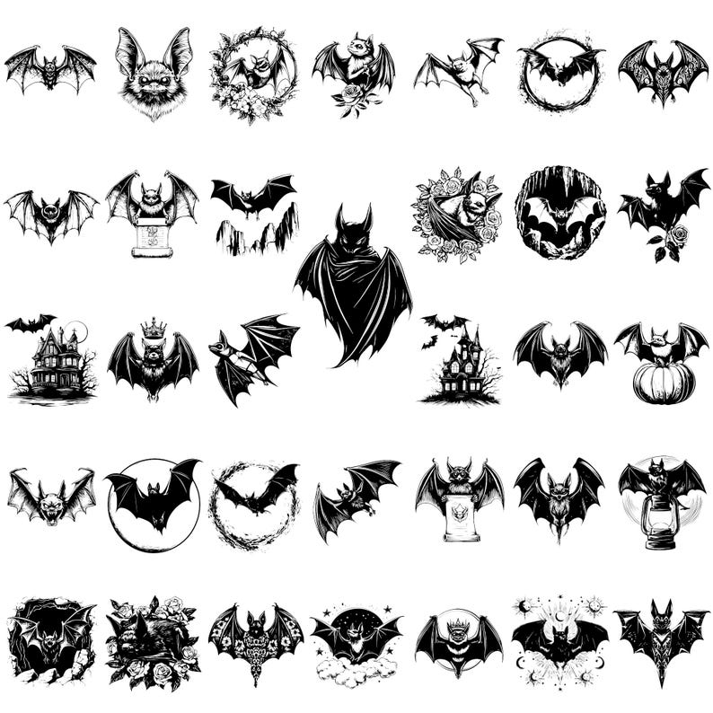 69 Bats Laser Svg, Dxf, Eps, Ai, Pdf, Jpg, Png Vampire Bat Grayscale ...